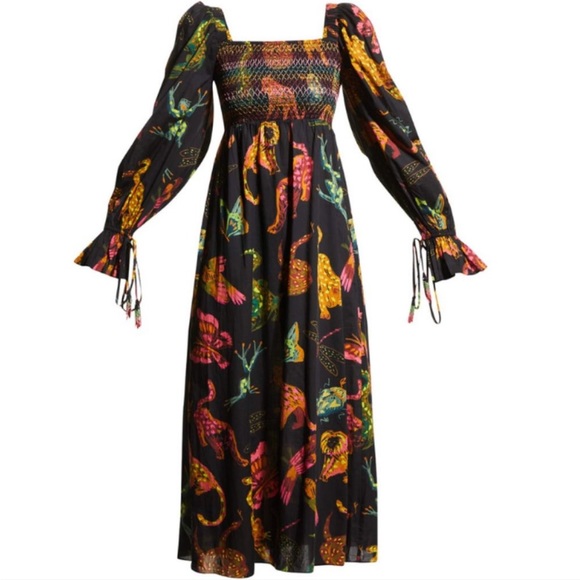 FARM Rio | Dresses | Farm Rio Animal Life Maxi Midi Dress Smocked Boho ...
